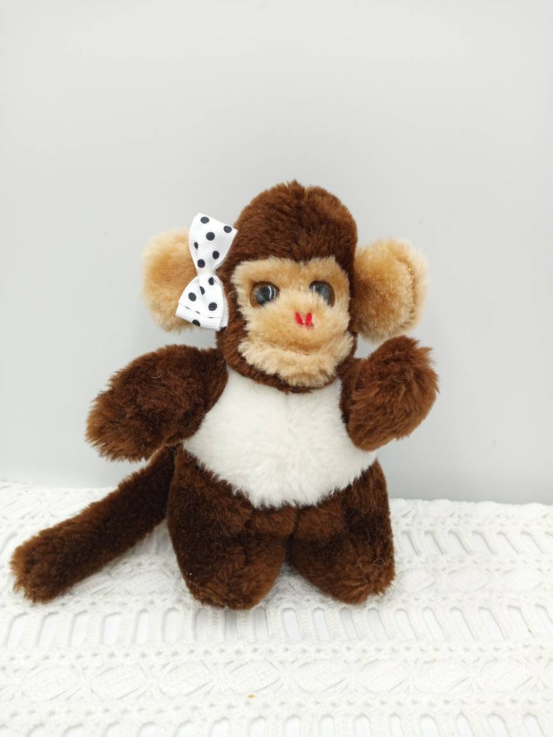 Vintage Brown and White Stuffed Monkey, Kamar Monkey, Bean Bag Monkey ...