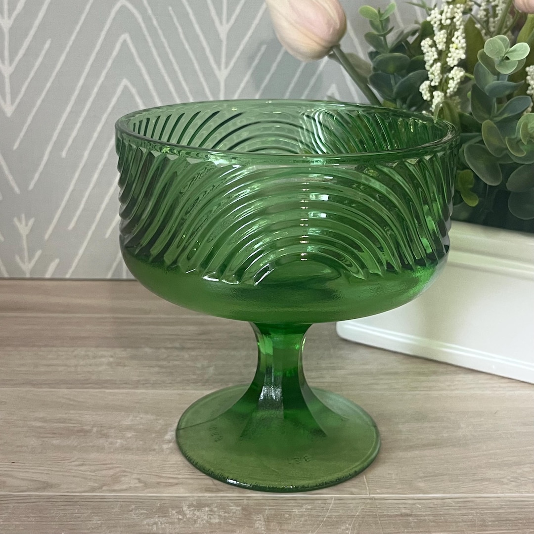 Green Glass Pedestal Bowl