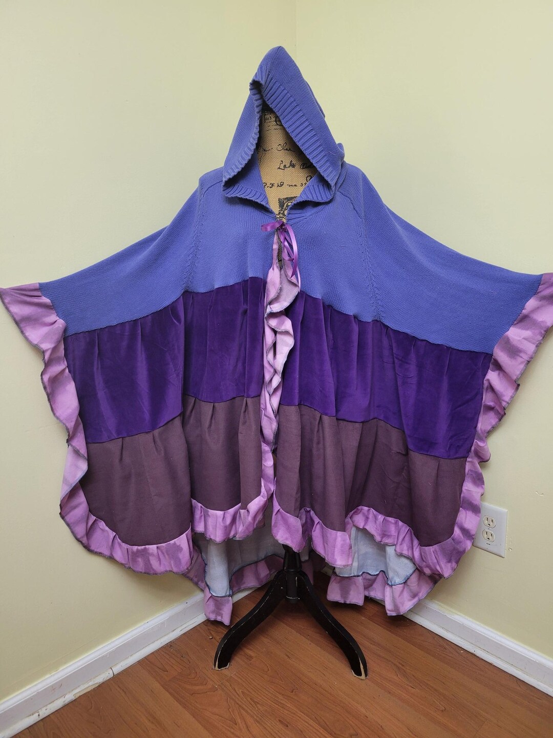 Long Hooded Cloak, Fairy Tale Cape, Upcycled Sweater Ruana, Handmade ...