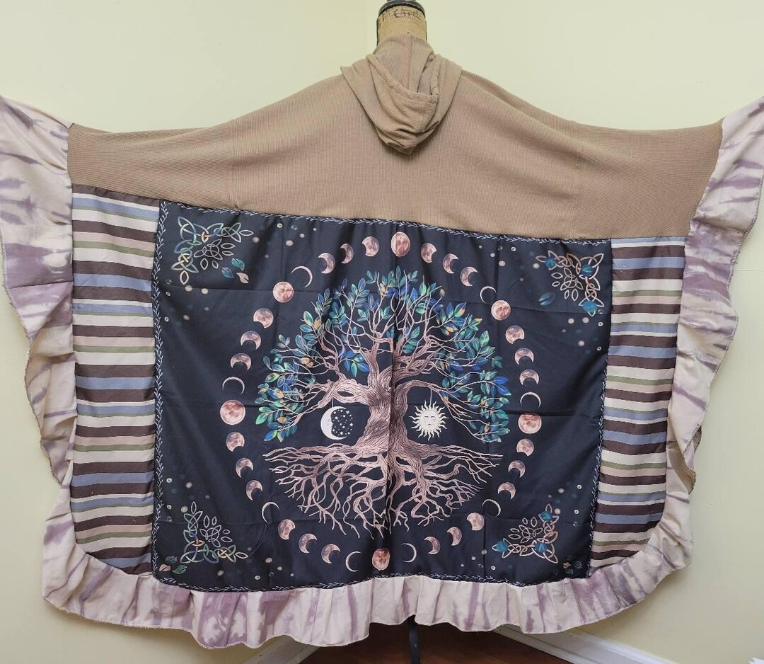 Long Hooded Cloak, Asymmetrical Fairy Tale Cape, Upcycled Thermal Ruana ...