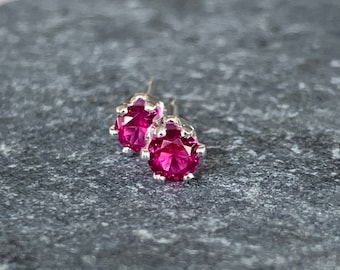 Genuine Tiny Ruby Solitaire Stud Earrings, July Birthstone Earrings, July Stud Earrings, Ruby ...