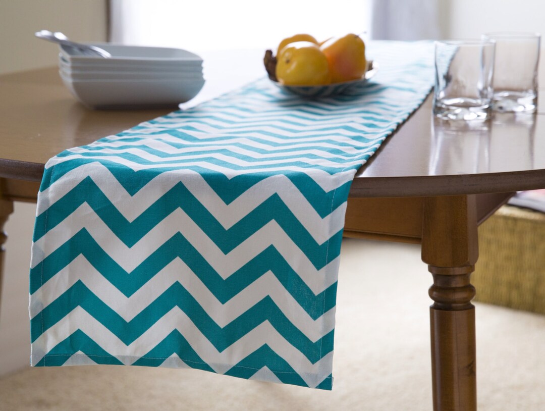 Blue Table Runner-turquoise Chevron Table Runner.turquoise & White ...