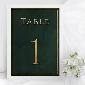 Printable Table Numbers, Emerald Green and Gold Wedding, Elegant Modern ...