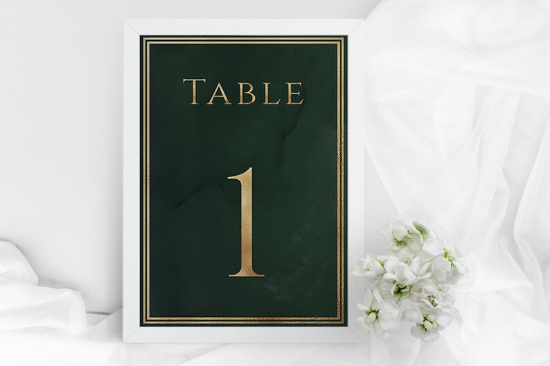 Printable Table Numbers, Emerald Green and Gold Wedding, Elegant Modern ...