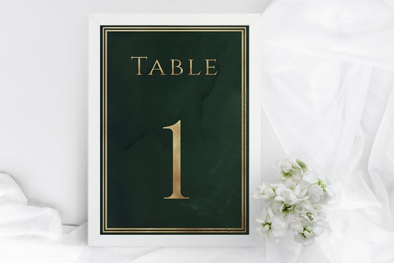 Printable Table Numbers, Emerald Green and Gold Wedding, Elegant Modern ...