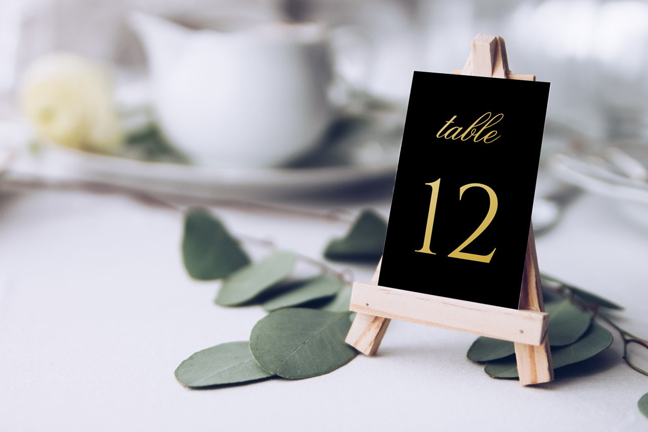 Black and Gold Table Numbers, Printable Wedding Table Names, Gold Table ...