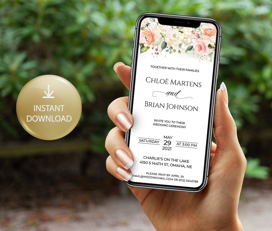 Electronic Invitation Wedding, Wedding Invite Digital Template ...