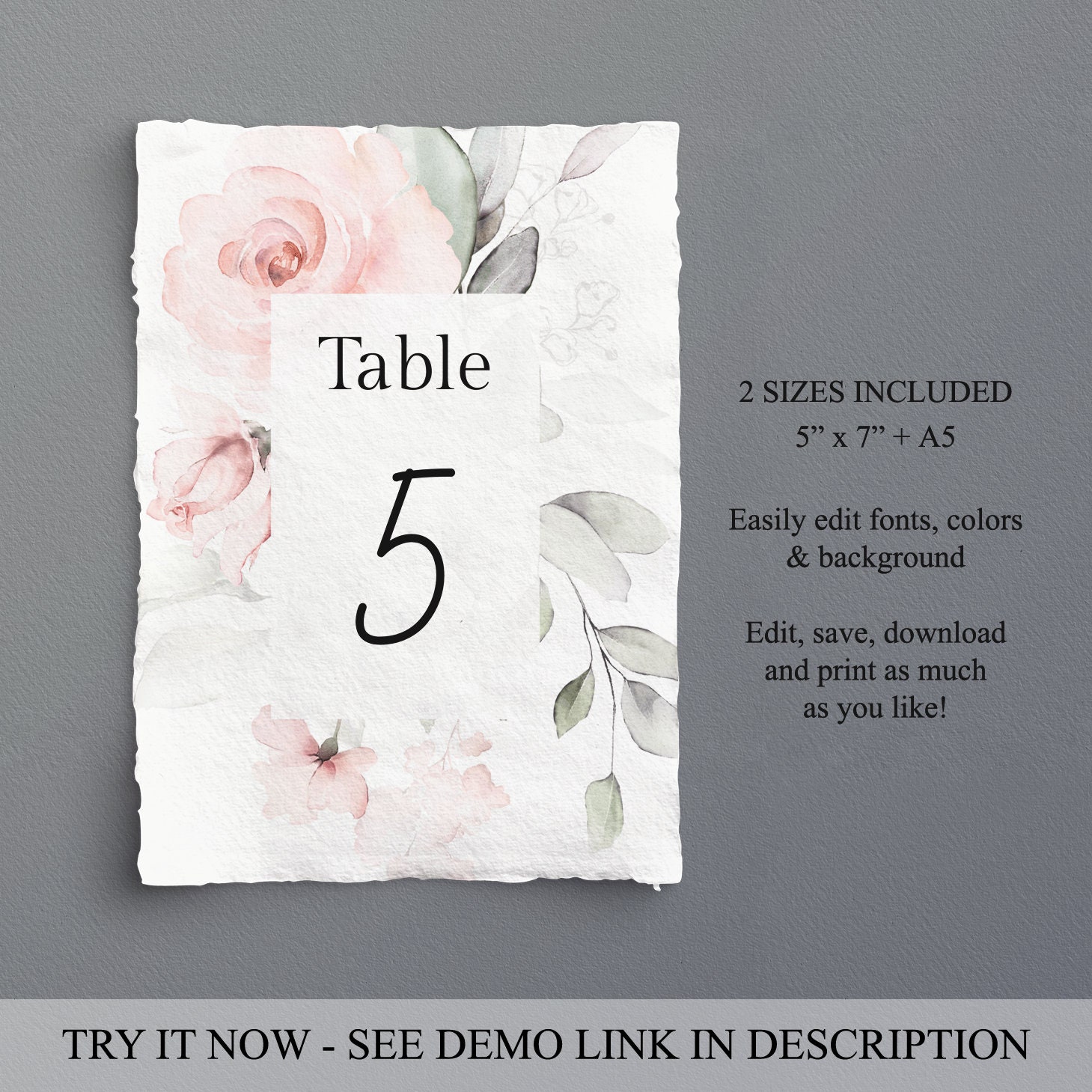 Wedding Table Number Template Instant Download Blush Pink | Etsy