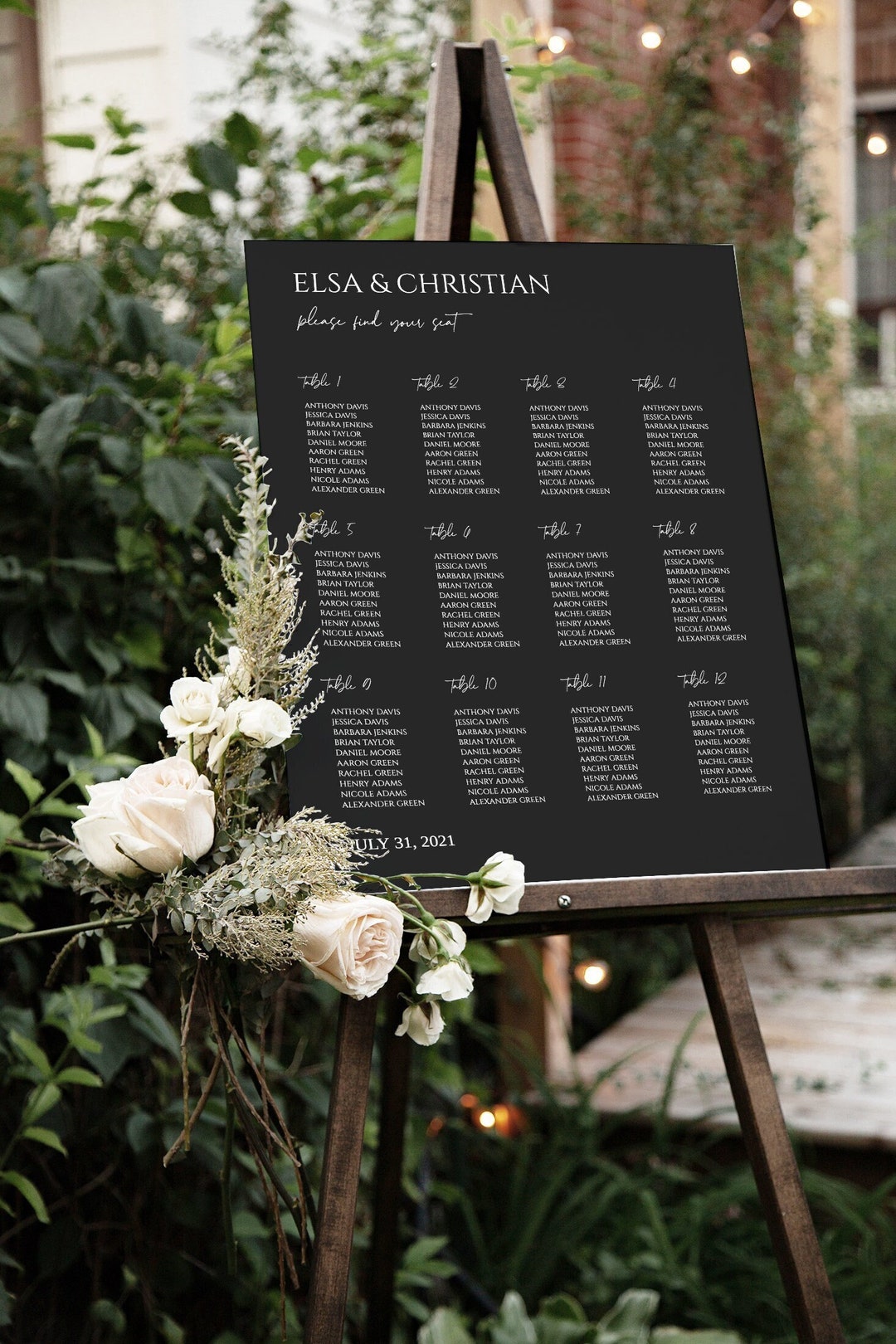 Black Seating Chart Editable Template, Printable Table Plan, Modern ...