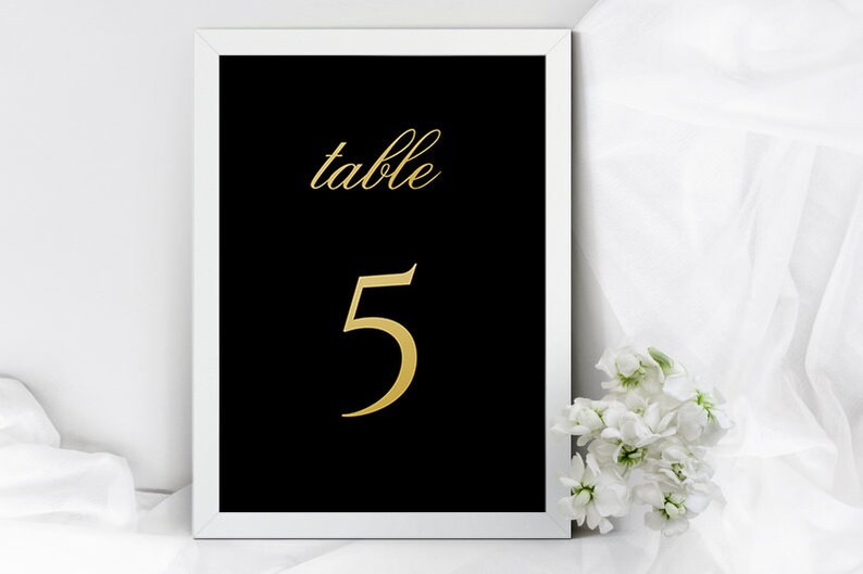Black and Gold Table Numbers, Printable Wedding Table Names, Gold Table ...