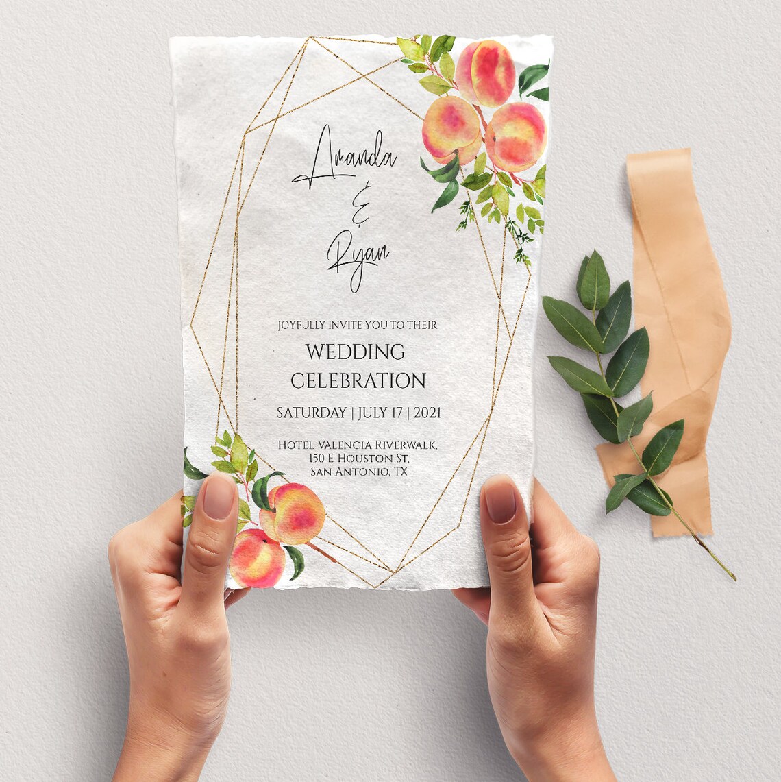 Peach Wedding Invitation Template, Evite Card, Electronic Wedding ...