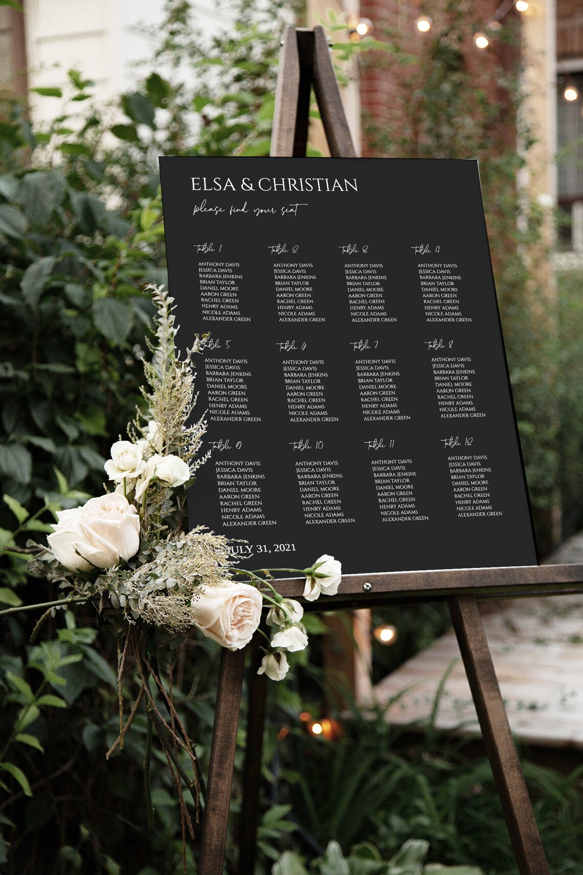 Black Seating Chart Editable Template Printable Table Plan - Etsy