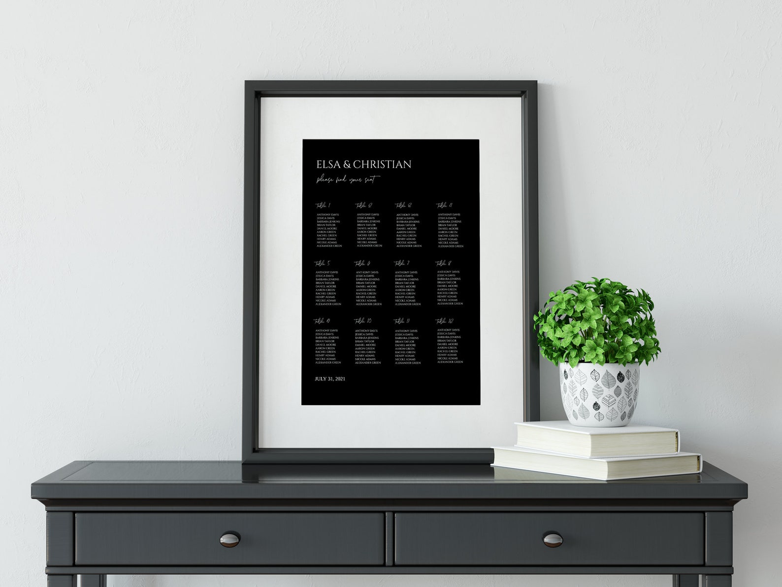 Black Seating Chart Editable Template Printable Table Plan - Etsy