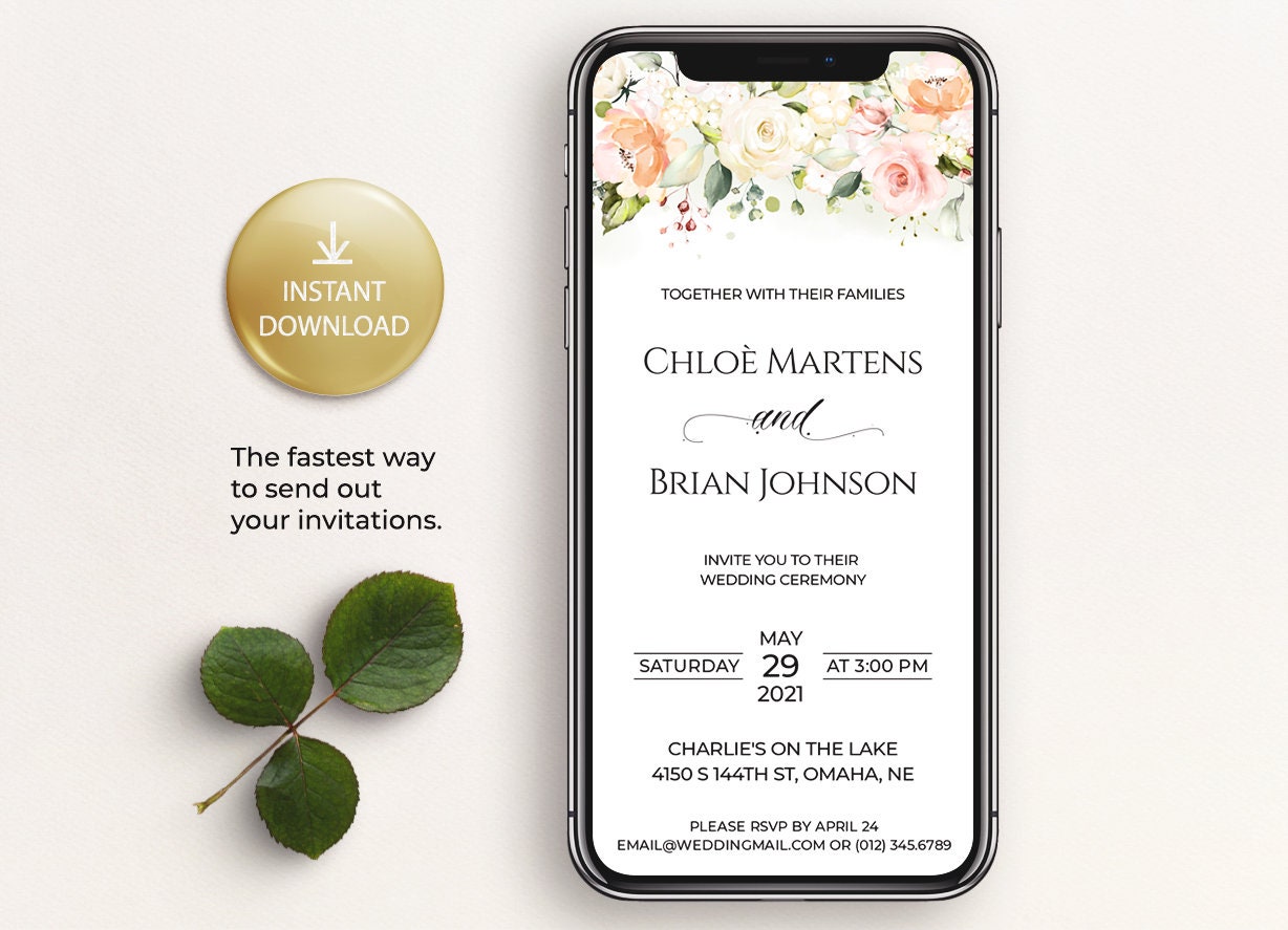 Electronic Invitation Wedding, Wedding Invite Digital Template ...