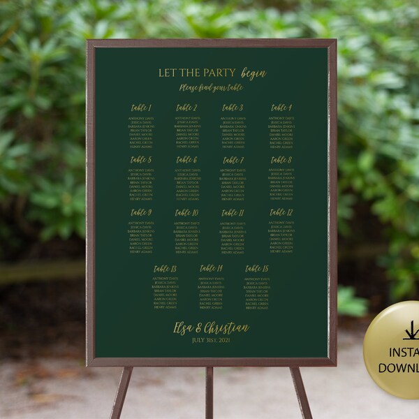 Emerald Green and Gold Seating Chart - Etsy