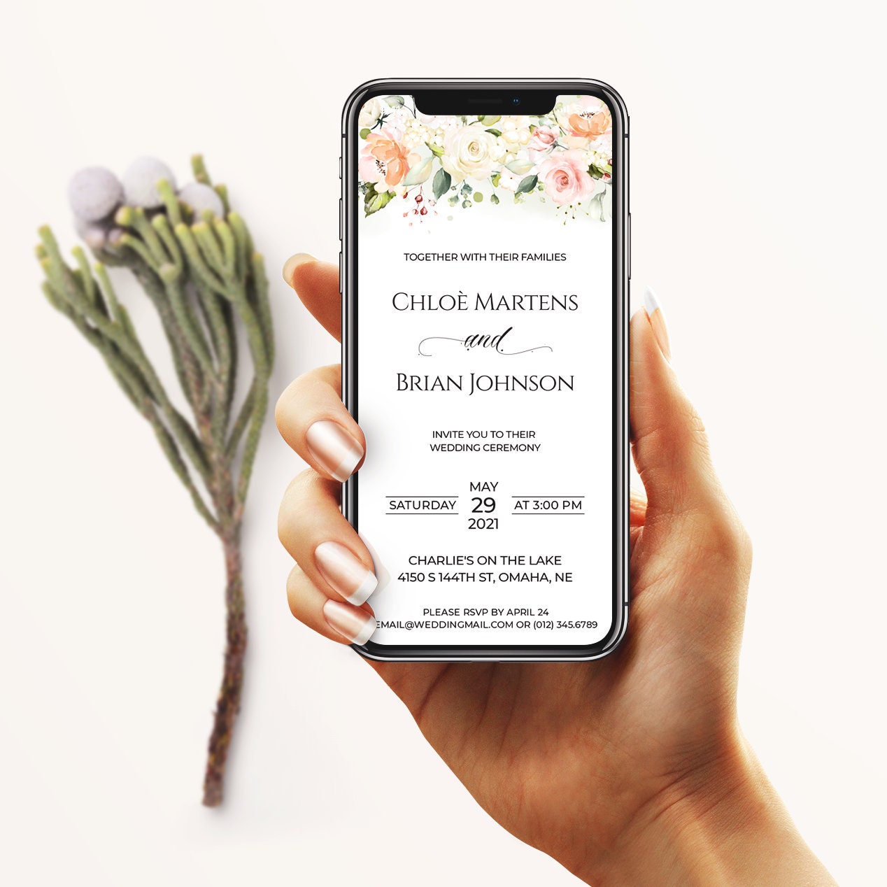 Electronic Invitation Wedding, Wedding Invite Digital Template ...