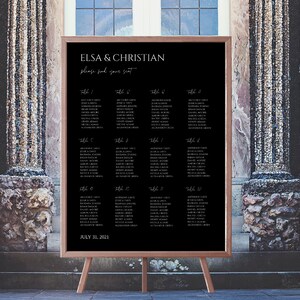 Black Seating Chart Editable Template, Printable Table Plan, Modern ...