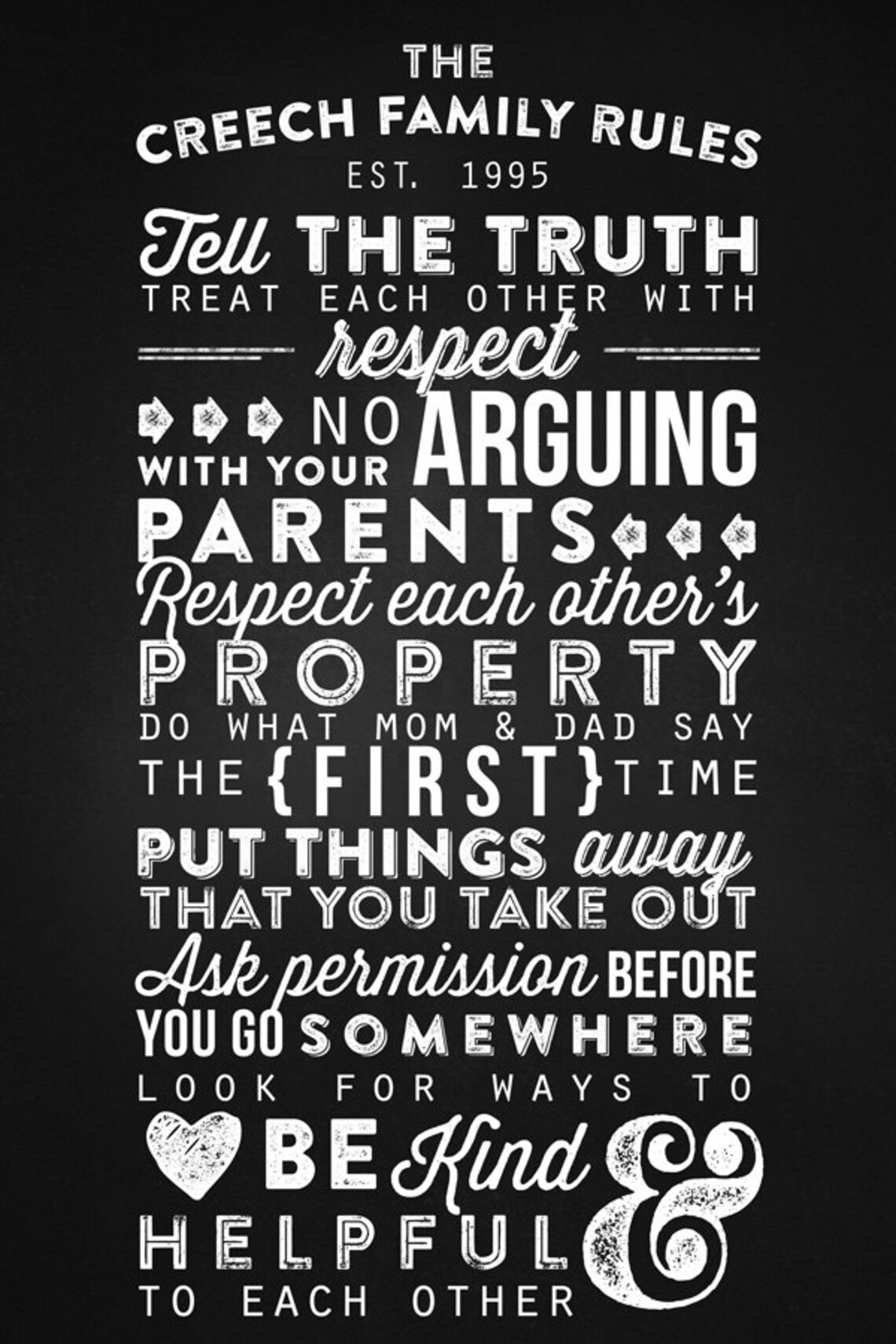Custom Family Rules Printable Poster Sign 20 X 30 - Etsy