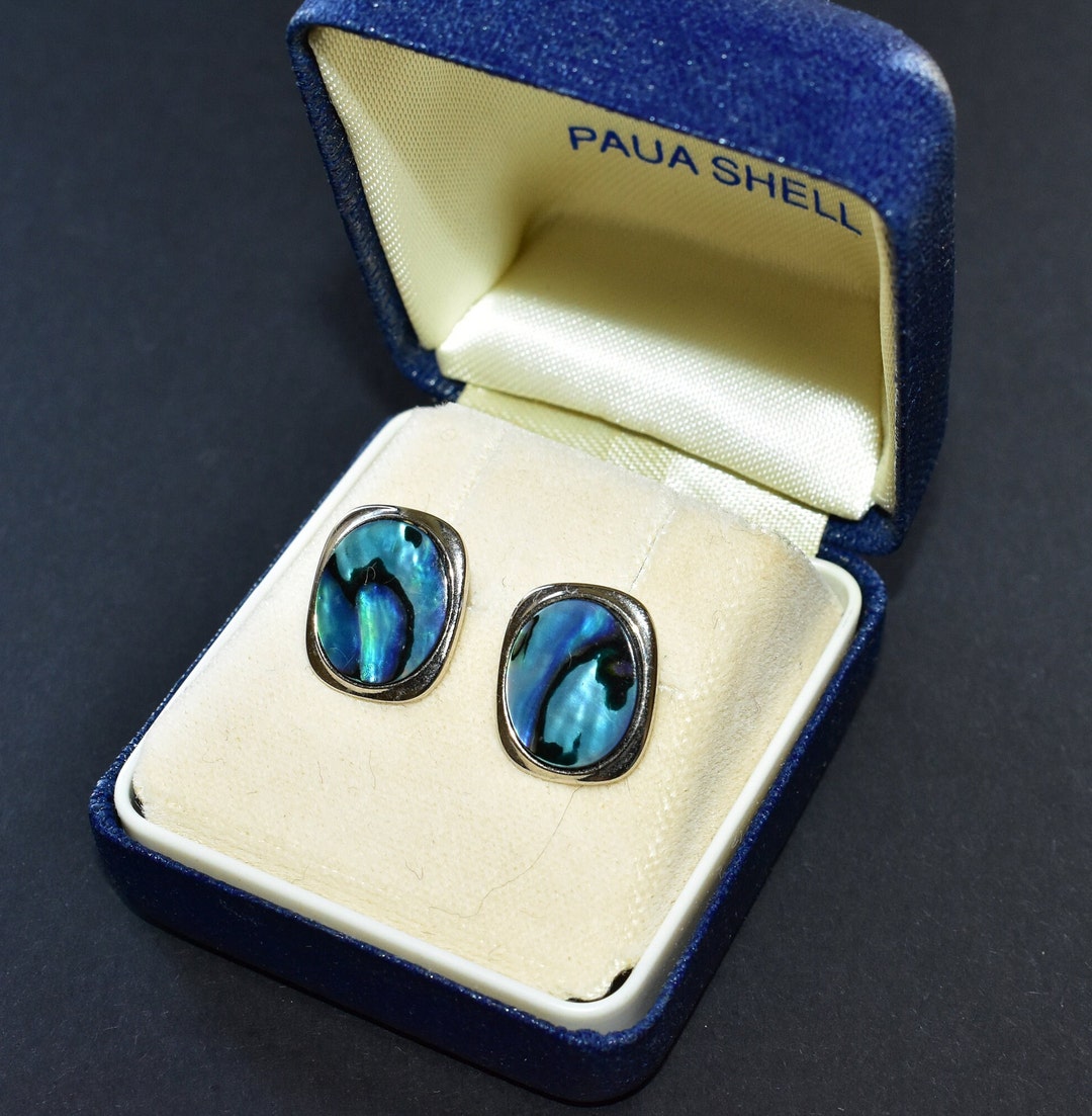 Ariki Blue Paua Shell Silver Coloured Small Vintage Clip on Earrings in ...
