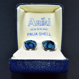 Ariki Blue Paua Shell Silver Coloured Small Vintage Clip on Earrings in ...