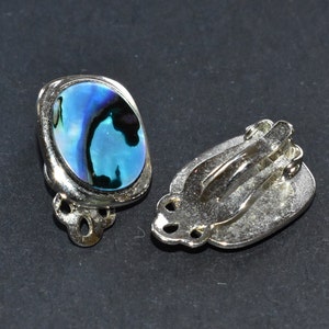 Ariki Blue Paua Shell Silver Coloured Small Vintage Clip on Earrings in ...