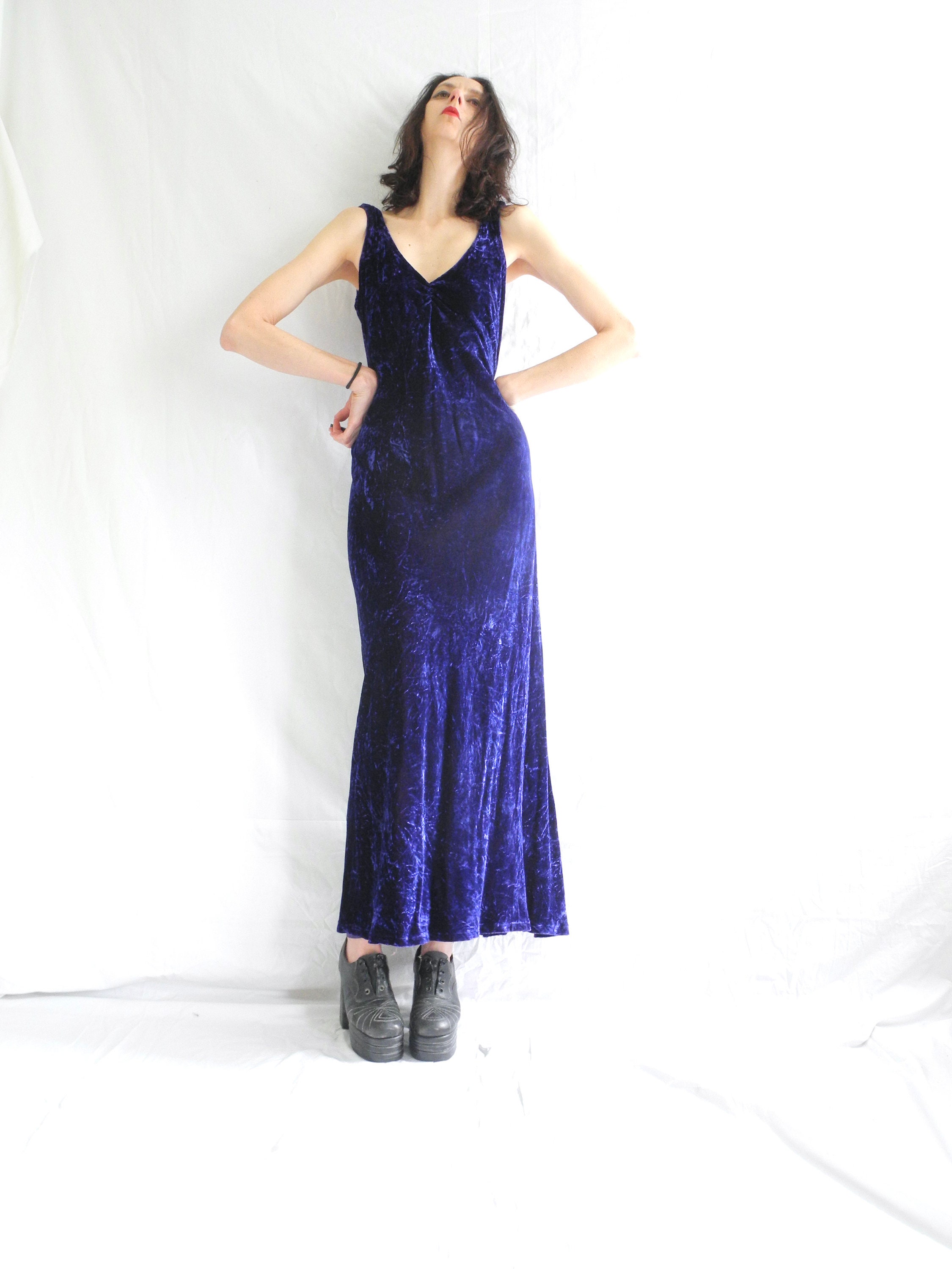 90's Does the 30s Goth/minimal Crushed Purple Velvet Monsoon Bias Maxi ...
