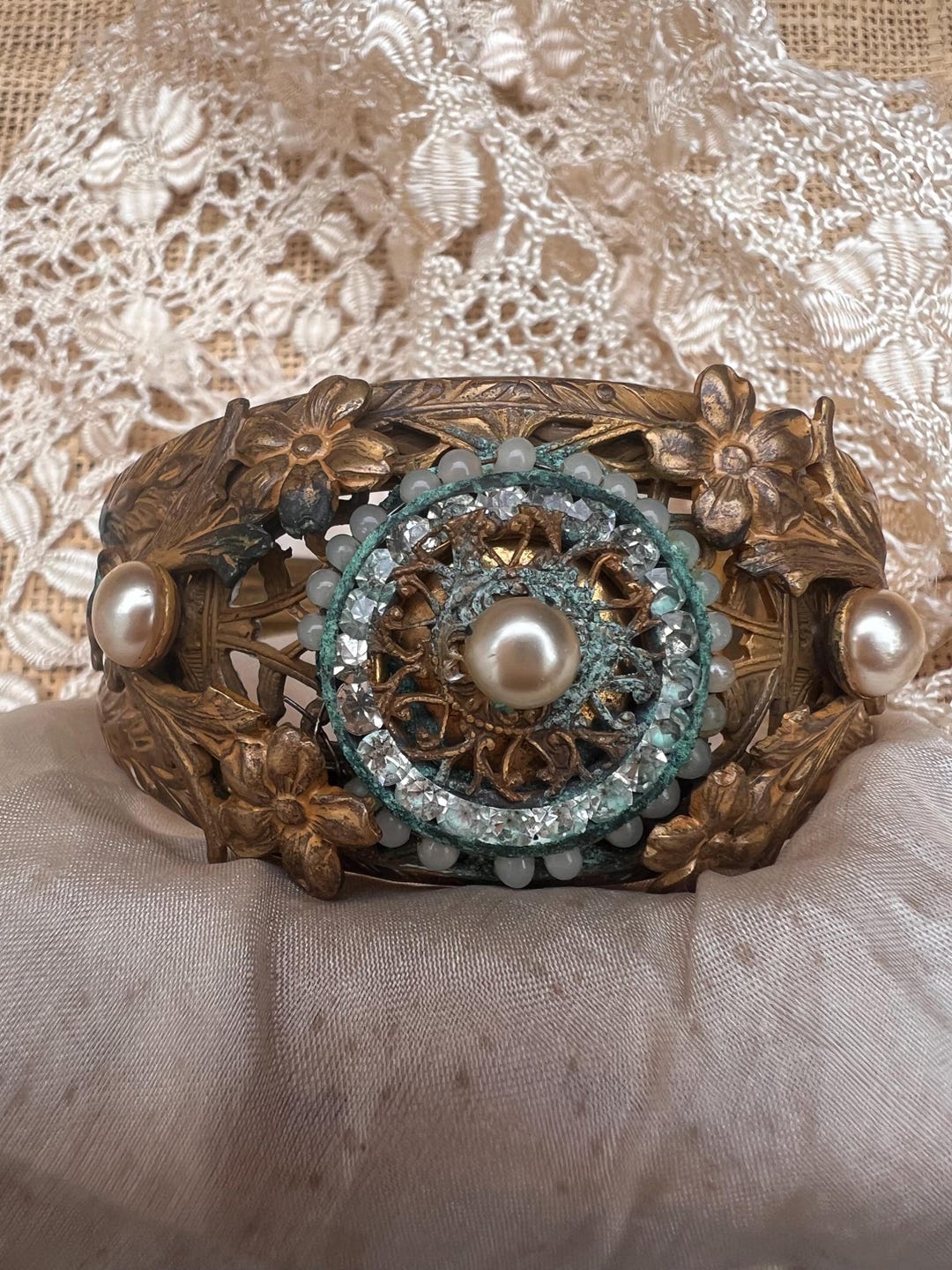 Vintage Brass Tone ,art Nouveau Bracelet,miriam Haskell Style,antique Bracelet,verdigris,vintage ...