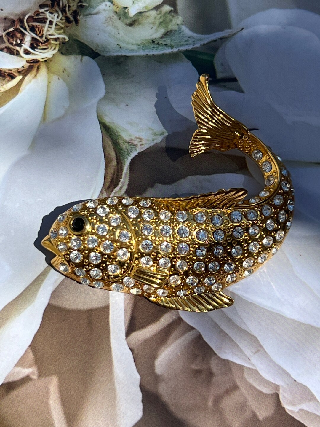 Rhinestone Fish Pin,costume Jewelry,nautical,ocean Pin,fish Jewelry,old ...