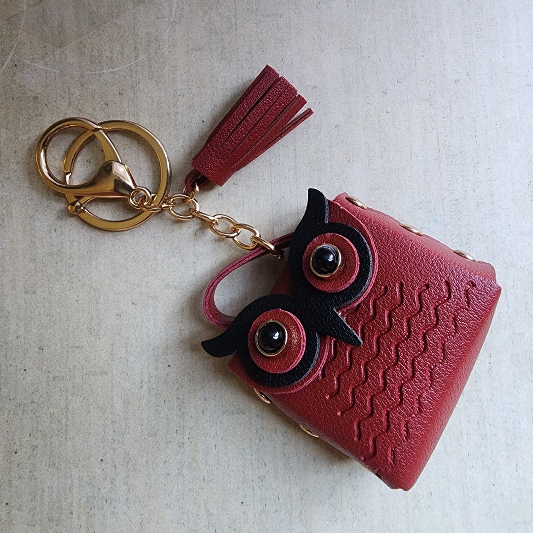 Leather Owl Keychain Owl Purse Charm Owl Key Chain Owl Lovers Owl Gift ...