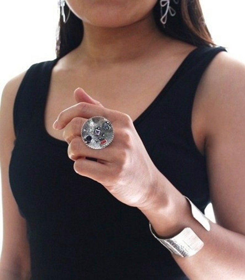 Whimsical Cocktail Ring. Handmade Sterling Silver Plate Ring - 'stellar ...