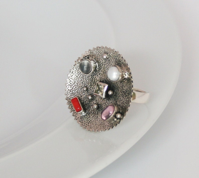 Whimsical Cocktail Ring. Handmade Sterling Silver Plate Ring - Etsy