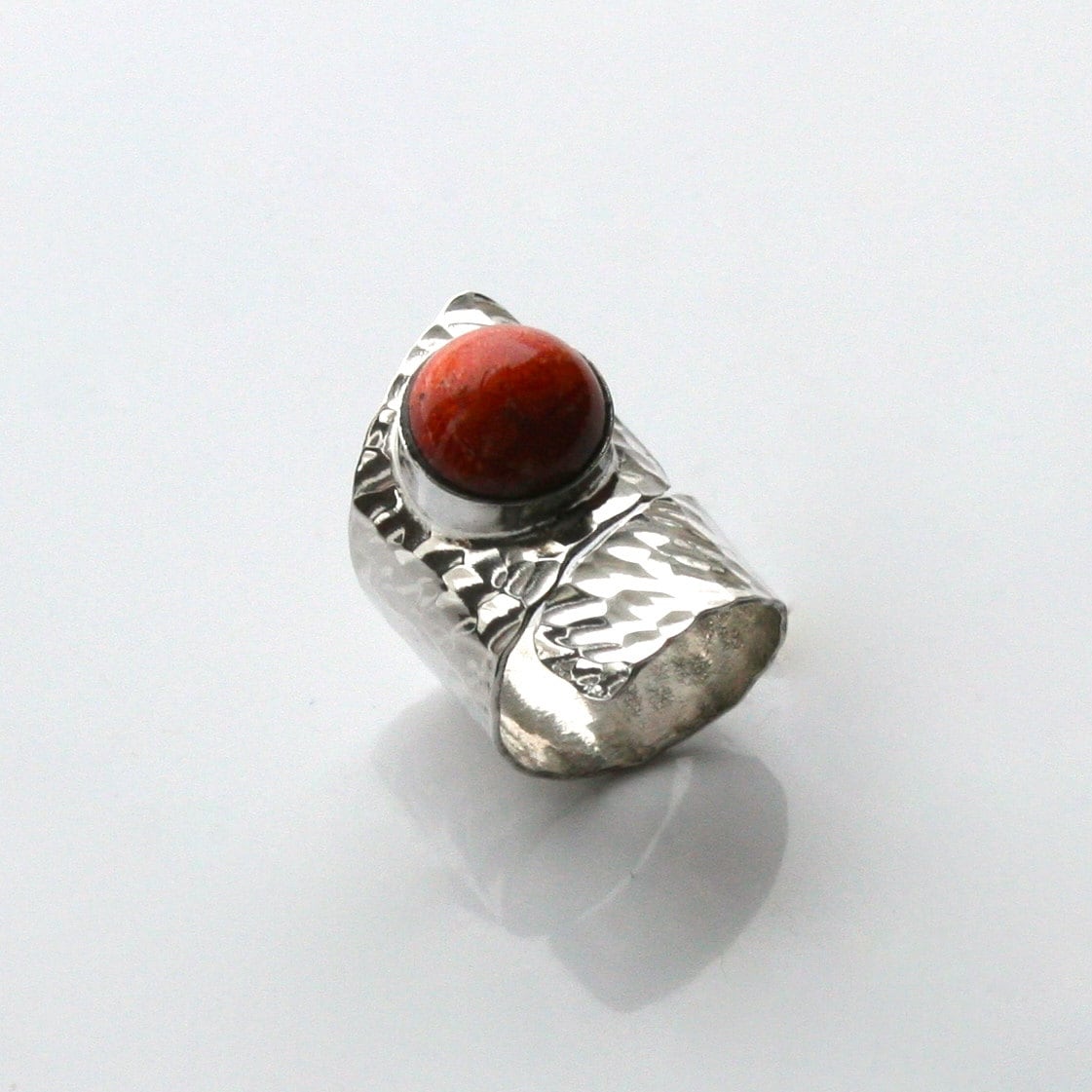Hammered Sterling Silver Overlapped Band With Natural Red - Etsy
