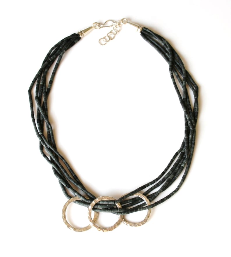 Simple Elegant Black Jade Multi Strands With Three Sterling | Etsy