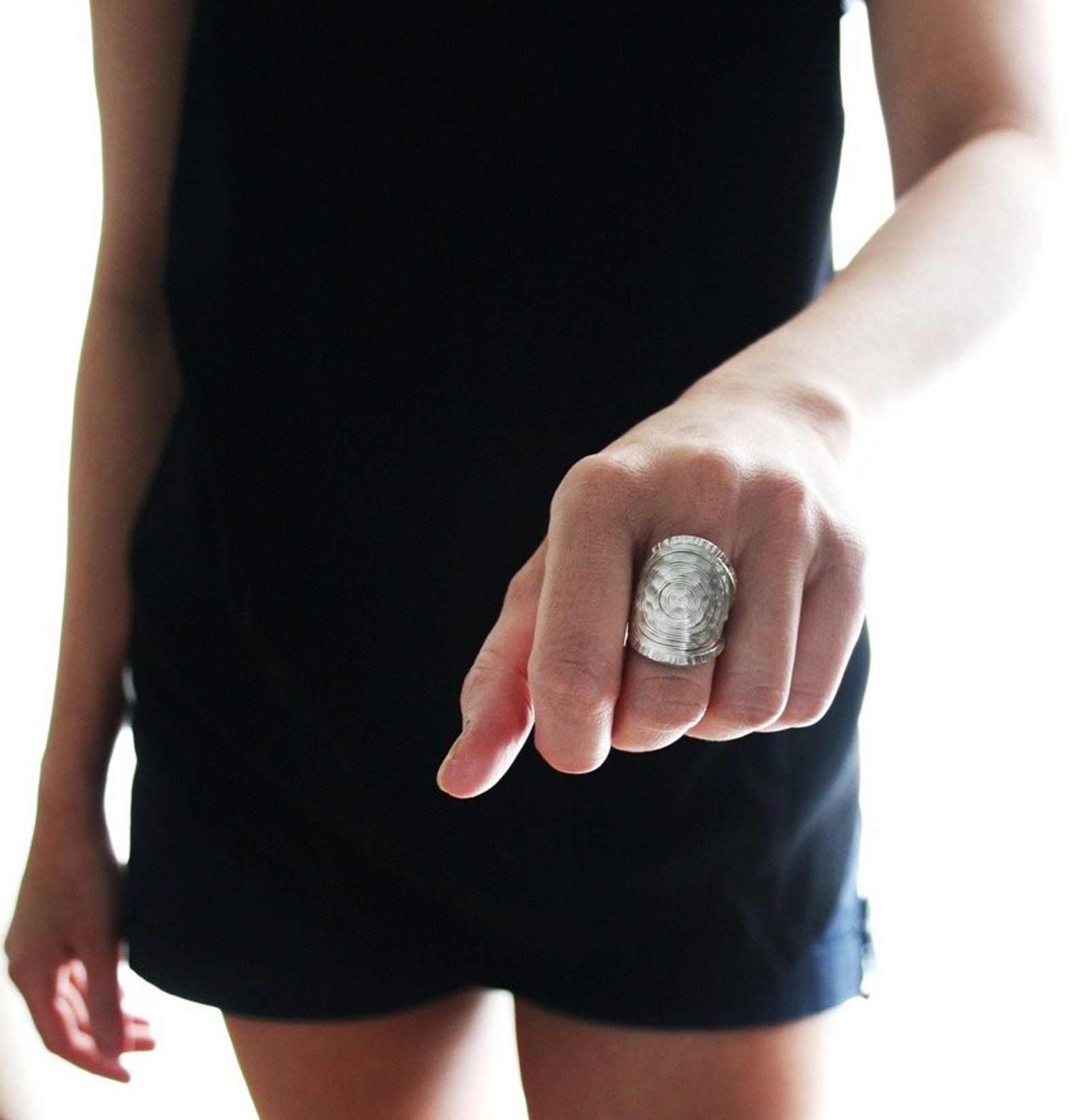 Modern Handmade Sterling Silver Adjustable Ring With a Hand - Etsy