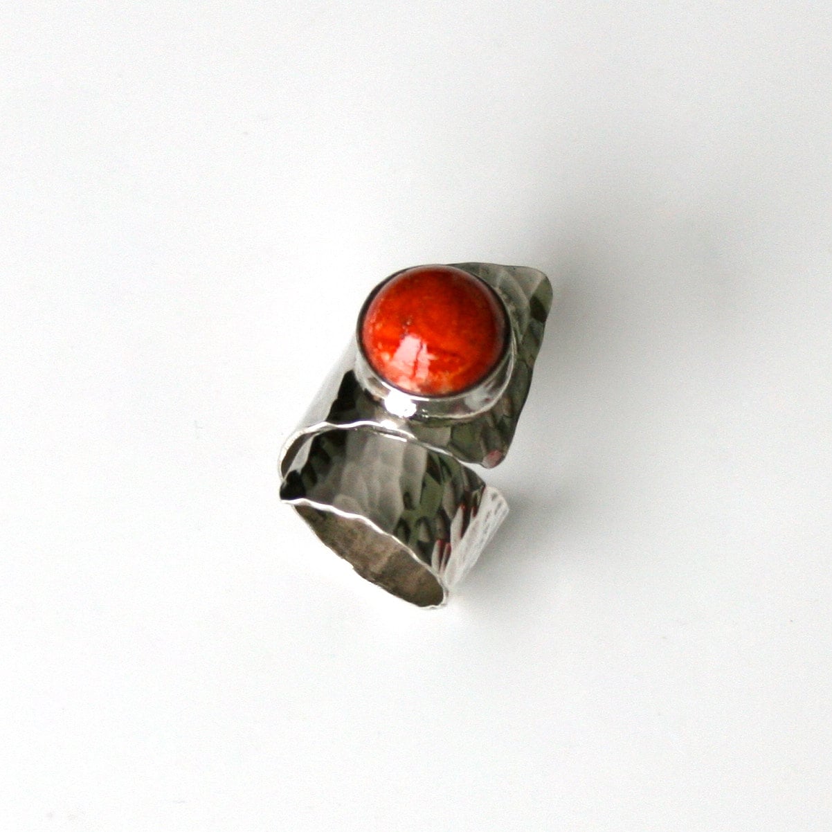 Hammered Sterling Silver Overlapped Band With Natural Red - Etsy