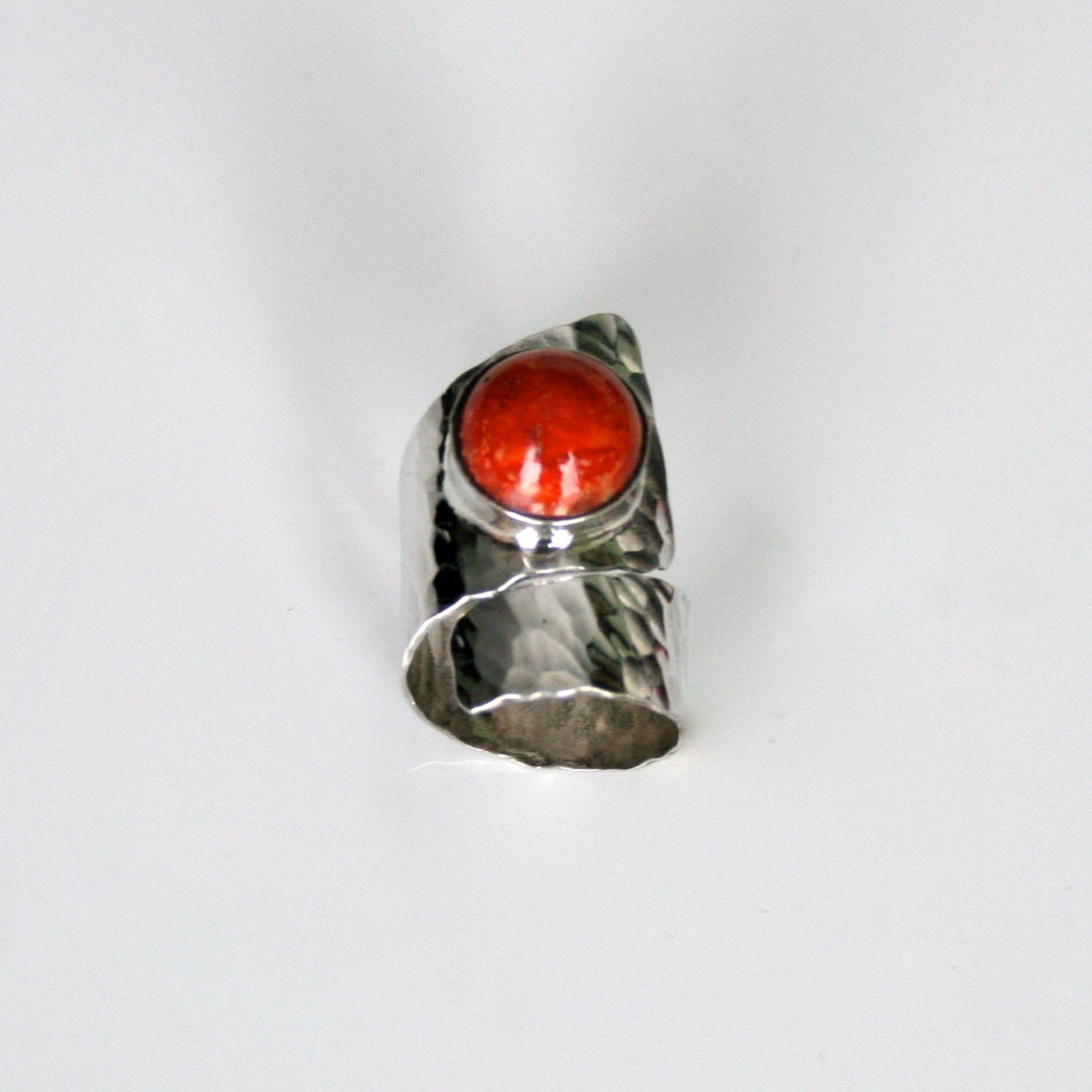 Hammered Sterling Silver Overlapped Band With Natural Red - Etsy