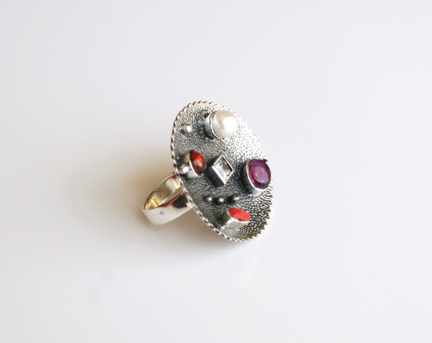 Whimsical Cocktail Ring. Handmade Sterling Silver Plate Ring - 'stellar ...