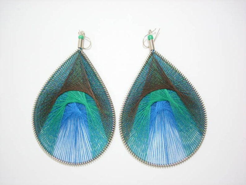 Peruvian Thread earrings Peacock colors Assorted Size | Etsy