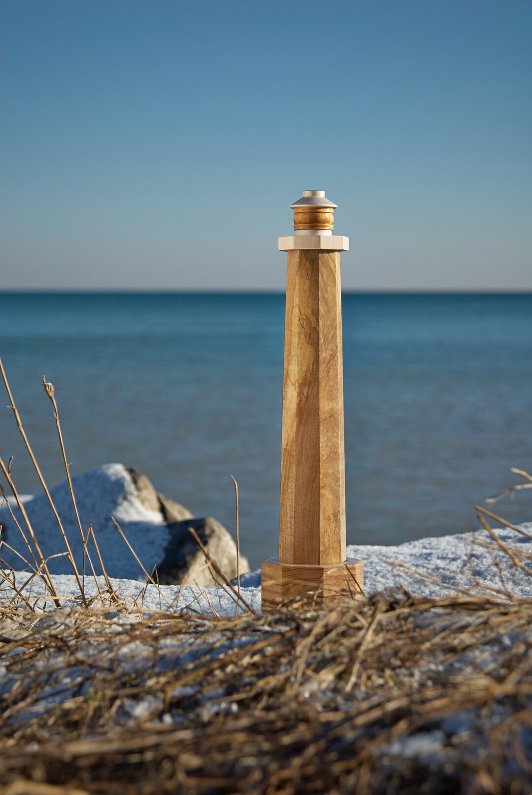 Lighthouse Pepper Mill in Spalted Curly Maple With Yellowheart Lens ...