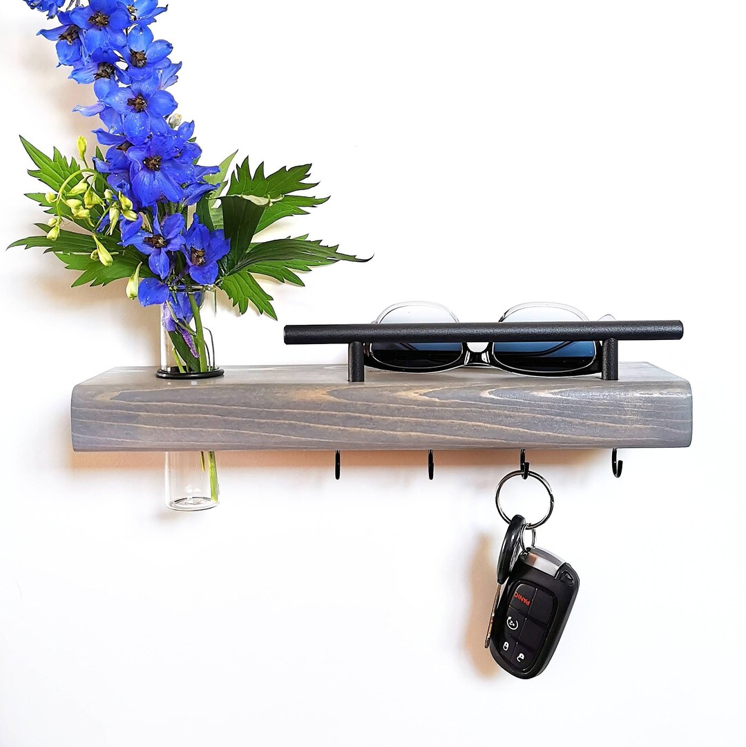 Floating Shelf Bud Vase Key Holder, Wall Entryway Organizer, Wall Mount ...