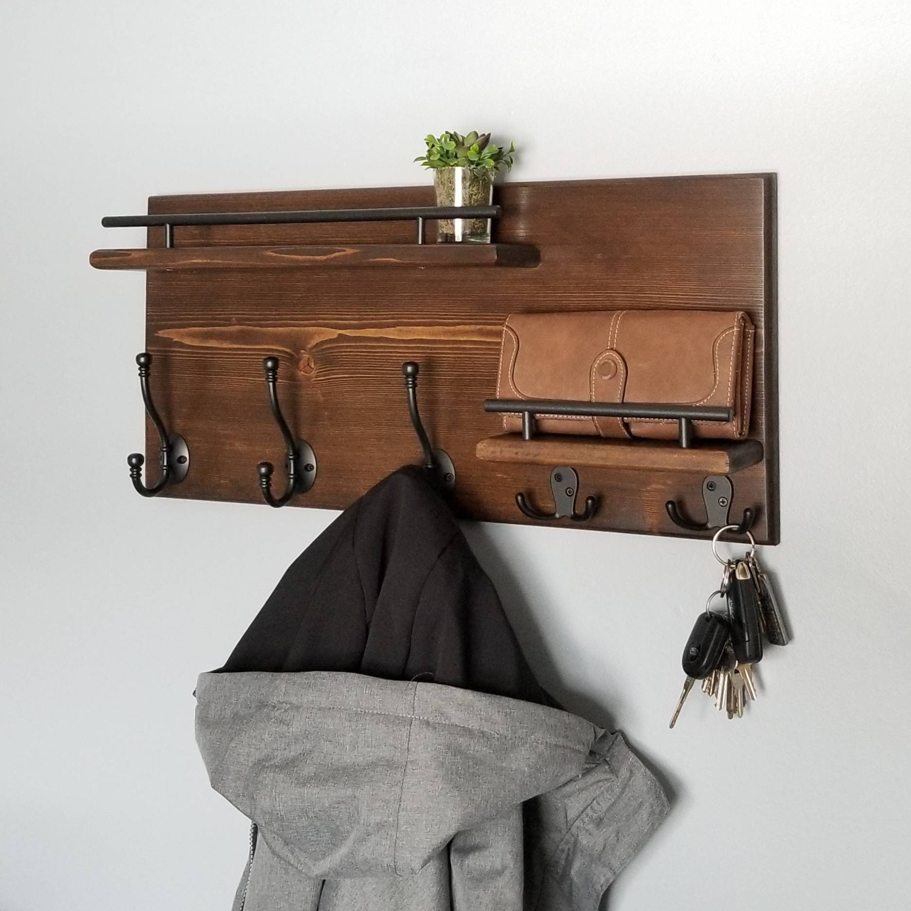 Modern Wooden Entryway Coat Rack: Mudroom Wall Organizer With Floating ...