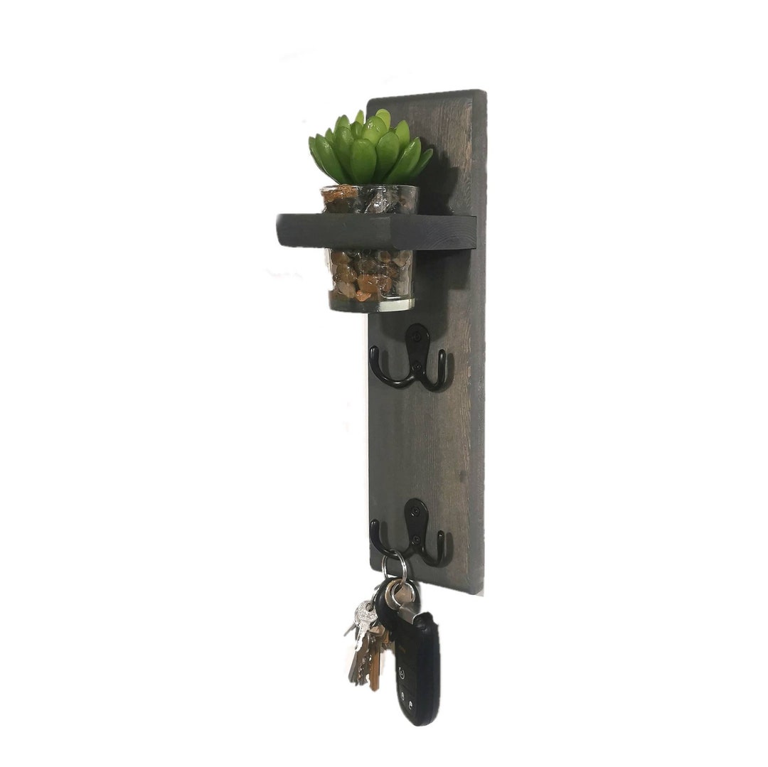 Vertical 2 Hook Key Holder for Wall With Succulent Planter, Entryway ...