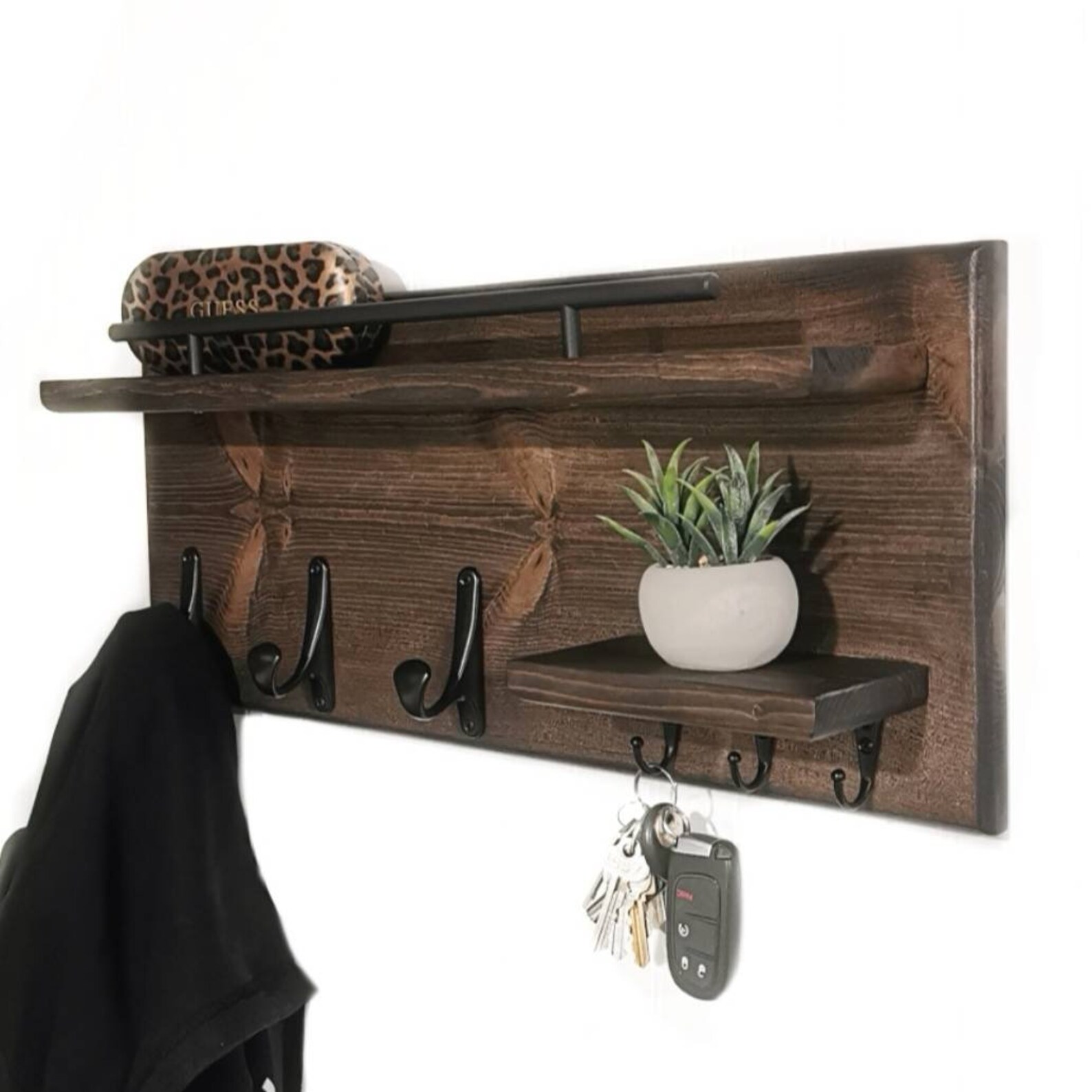 Modern Wood Coat Rack Entryway Organizer Mail Storage Key | Etsy