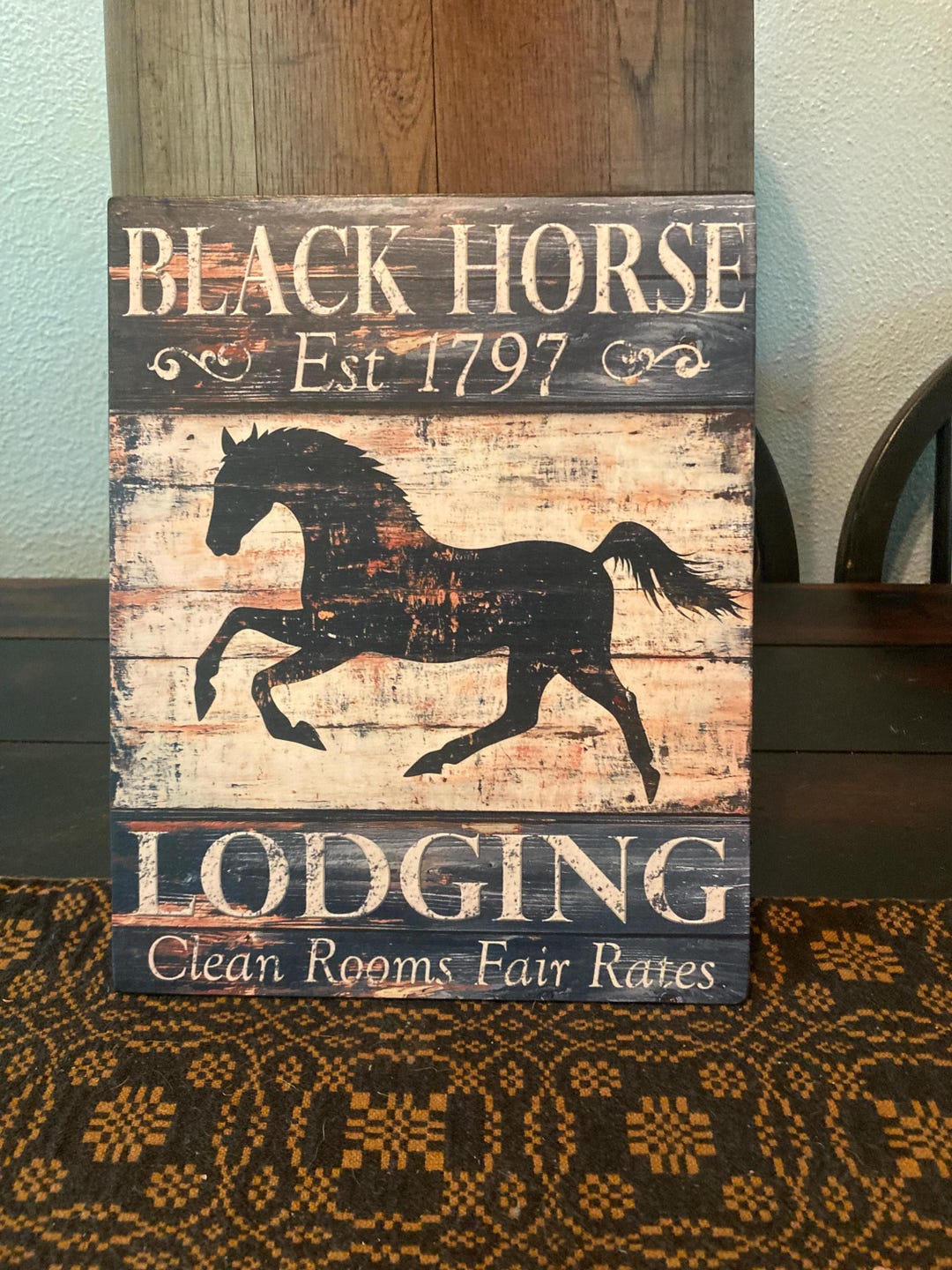 Primitive Wood Black Horse Lodging Sign - Etsy