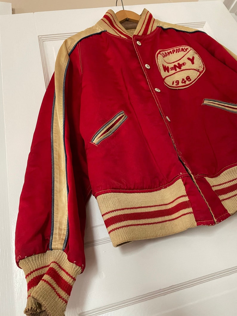 1948 Basketball Varsity Jacket Satin New York Champions Rare Red Blue ...
