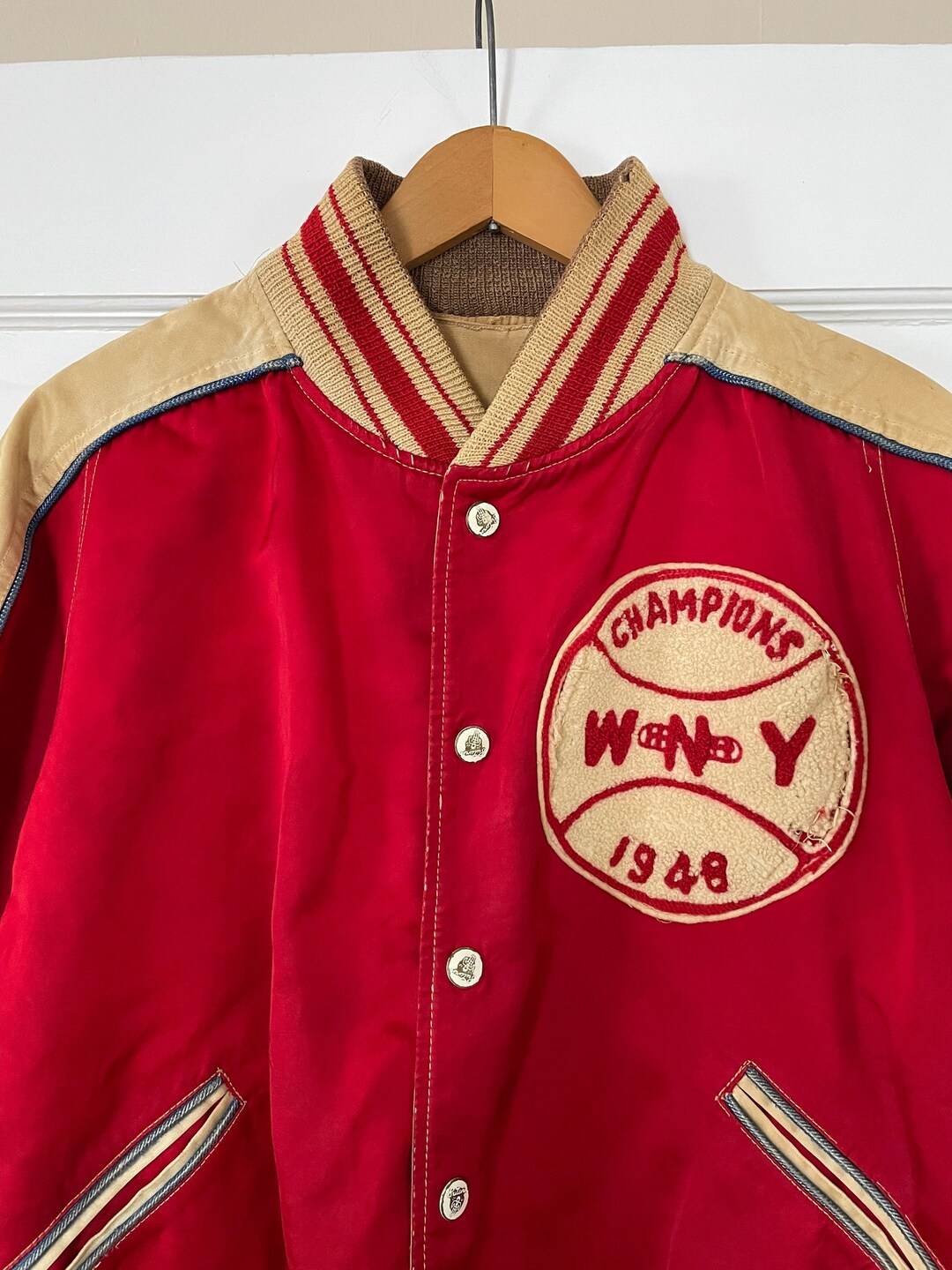1948 Basketball Varsity Jacket Satin New York Champions Rare Red Blue ...