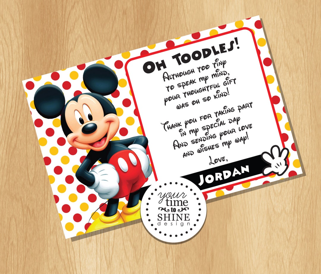 Digital File Only - Mickey Mouse Thank You Note - Etsy