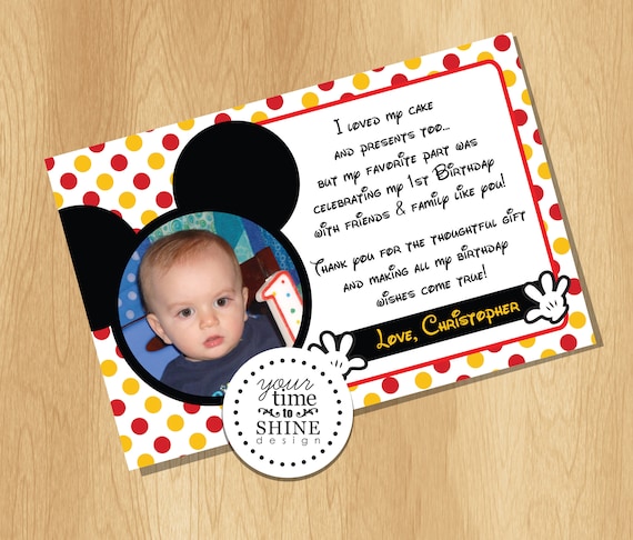 Digital File Only Mickey Mouse Thank You Note With Picture - Etsy