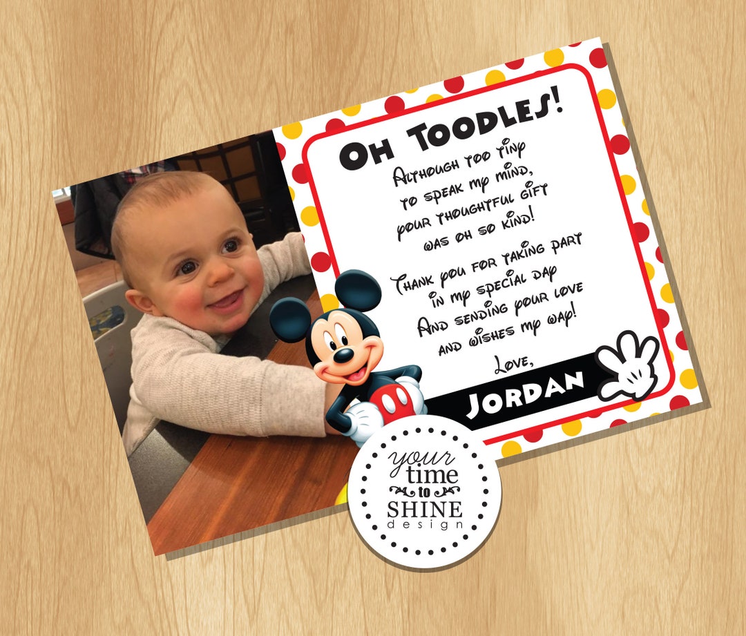 Digital File Only - Mickey Mouse Thank You Note With Picture - Etsy