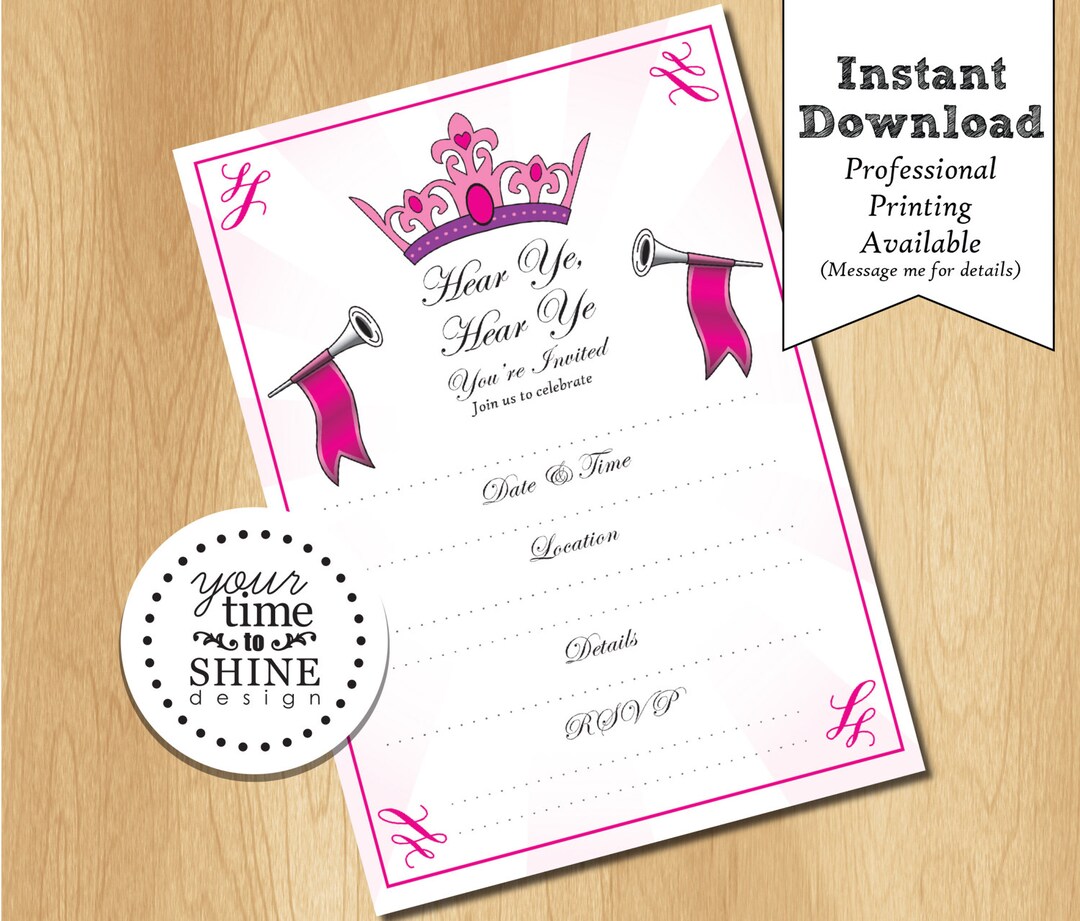 Princess Fill-in-the-blanks DIGITAL Invitation - INSTANT DOWNLOAD - Etsy